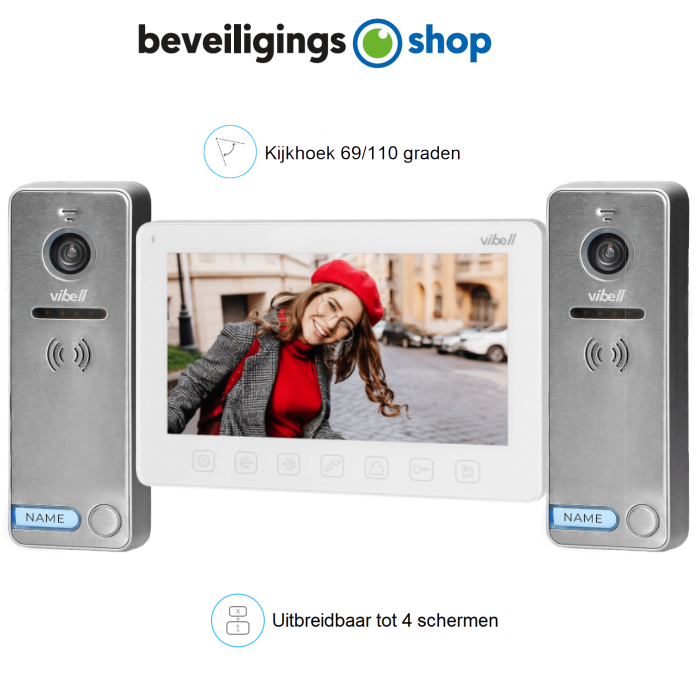 Vibell video deurintercom 1 woning 2 deuren 7" wit - Beveiligings.shop