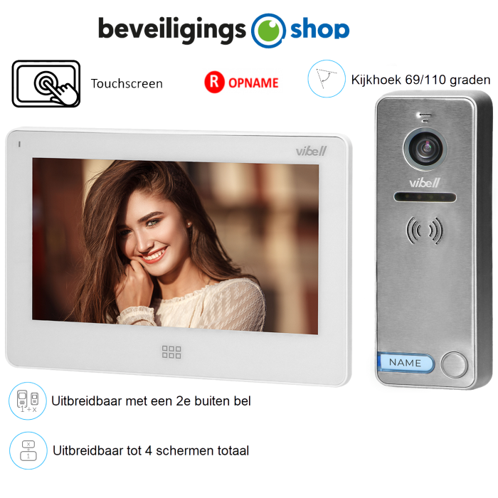 Vibell video deurintercom 1 woning 7" touchscreen wit - Beveiligings.shop